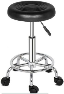 REX M Modern and Adjustable Mini Bar Stool with Wheels - Black Leather ...