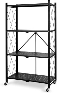 Decorum & Co. Foldable 4-Tier Metal Utility Shelf with Wheels Steel ...