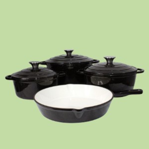 SMTE 4 Piece Cast Iron Cookware/Pots - Black Non-Stick Coated Ceramic ...