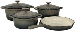LA SIgnature 7 Piece Cast Iron Grey Non-Stick Coated Cast Iron Cookware ...
