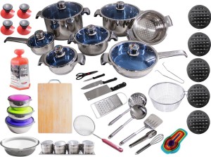 CBK 56 Pieces Capsuled Glass-Lid S. Steel Pot Set & Kitchen Accessories ...