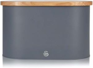 Swan Slate Grey Bread Bin with Cutting Board Bamboo Dustbin | Makro