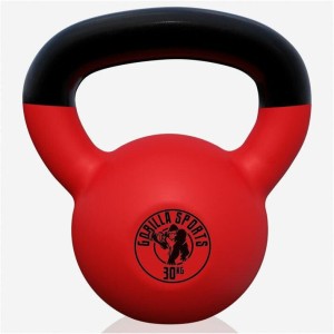 Gorilla Sports Rubber Coated Kettlebell 30kg Black, Red Kettlebell | Makro