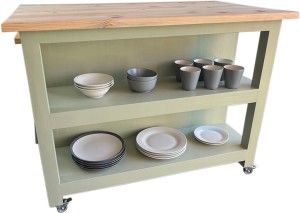 Refined Spaces Struisbaai Solid Wood Sage-Green Kitchen Island – with ...