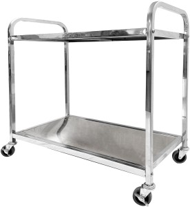 Big5 Cookware 2 Tier Trolley with Wood Board Reinforced Stainless Steel ...