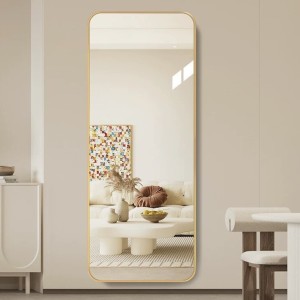 Wobuciko Curved Rectangular Wall Mirror with Led Display 70x110cm Gold ...
