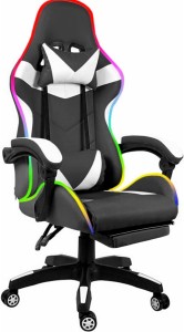 Fine Living LED Lights Gaming Chair - White/Black Office Adjustable Arm ...
