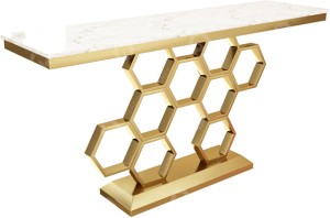 WOODLY Honeycomb Console Golden HX21 Stone Office Table | Makro