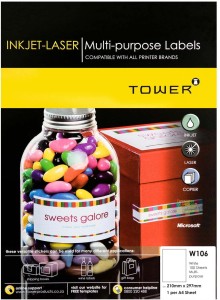 TOWER Ink-jet Multi-purpose Labels 210x298mm Self Adhesive Paper Label ...
