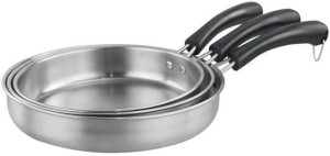 AK 3-Piece Set of Stainless Steel Flat Bottomed Pans and Frying Pans ...
