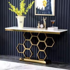 Designer Concepts Honeycomb Console-White Marble Top Table Steel ...