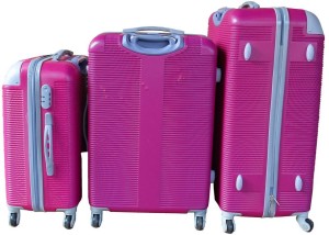 SMTE 3 Piece Hard Outer Shell Luggage Set - Pink Cabin & Check-in Set 4 ...