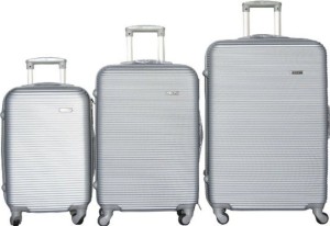 SMTE Acesa Quality 3 Piece Hard Outer Shell Luggage Set - Silver Cabin ...