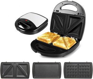 Just Simplified Belgian 3-In-1 Iron Contact Grill With 3 Removable ...