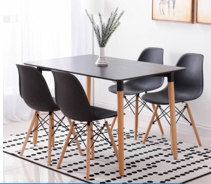 infinity homeware Dining Table and Chairs SET OF 5 BLACK Fabric Table ...