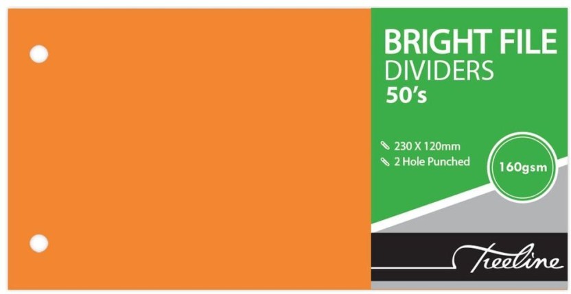 Treeline File Dividers 230 x 120mm Orange - 50's Each Binder Index ...