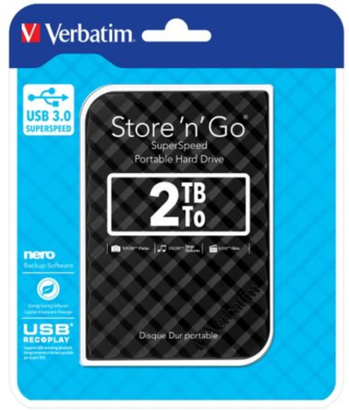 Verbatim 2TB Portable Hard Drive 2.5" USB 3.0 - Black 2 TB External ...