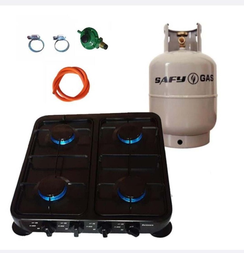 Black 4 Plate Gas Stove with Fittings & Gas Cylinder - 9kg B4PGSC-9kg ...