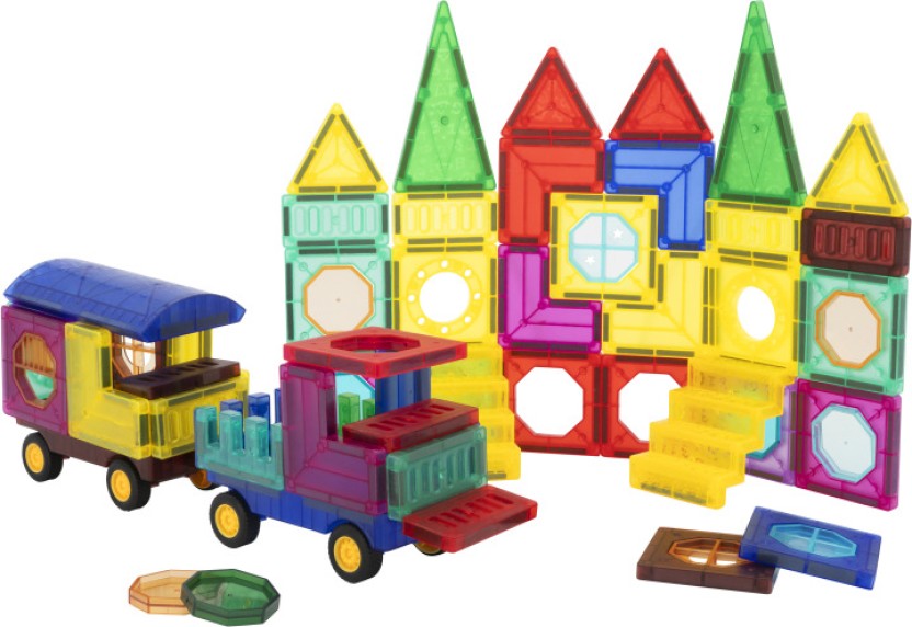 Edu Matic 73 Piece Magnetic Tiles Castles and Cars Building Set ...