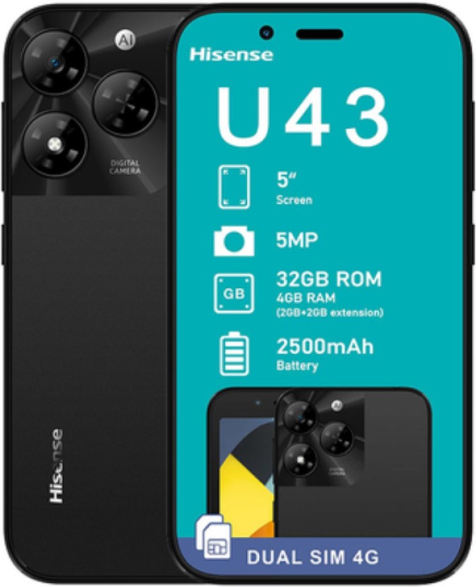 Hisense U43 4G Dual Sim 32GB Vodacom Network Locked - Black (Black, 32 ...