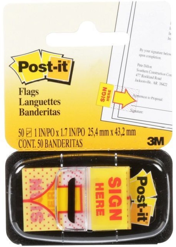 3M POST IT NOTE 43 mm 25.4x43.6mm - Sign Here - 50 flags per pack ...