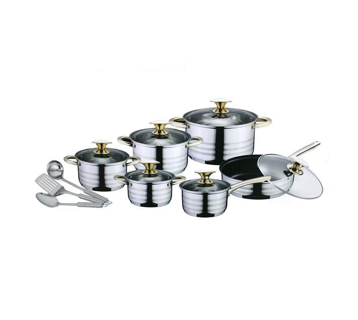 15 Piece Stainless Steel Heavy Bottom Cookware with Golden Handle Set ...