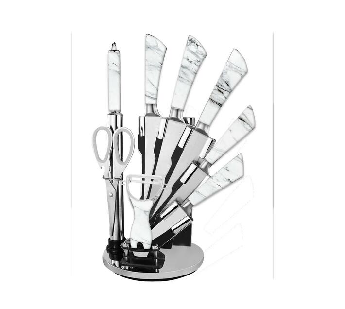 9 Piece Stainless Steel Kitchen Knife, Scissors Set & Acrylic Stand ...