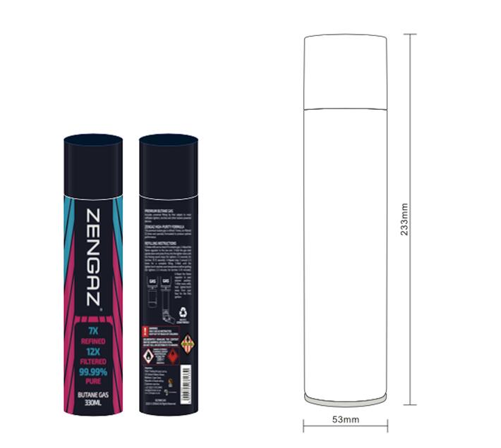 12 Pack Zengaz - 330ml Pure Gas Canister Lighter Refill - Metal Nozzle ...