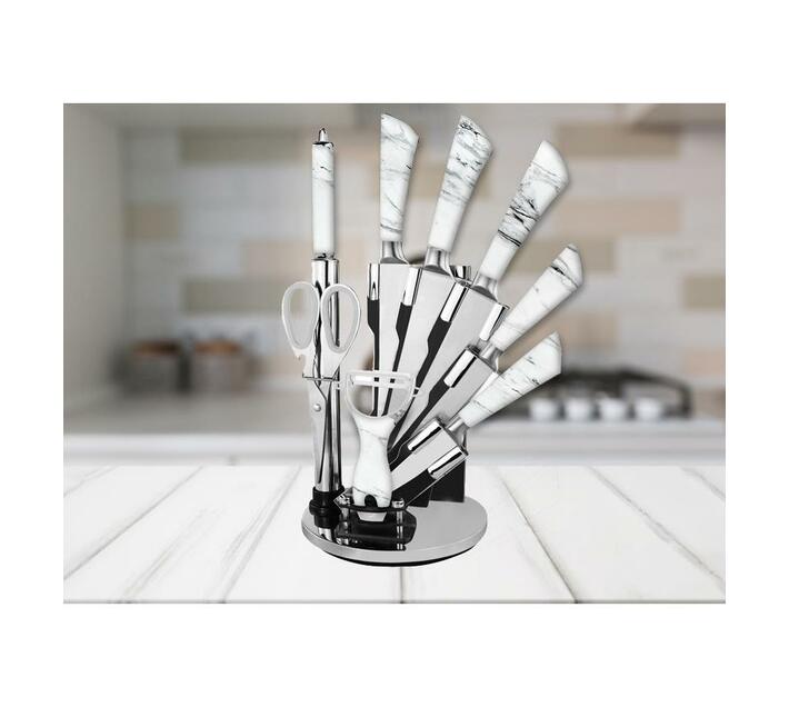 9 Piece Stainless Steel Kitchen Knife, Scissors Set & Acrylic Stand ...