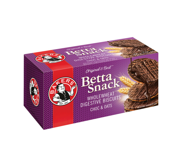 Bakers Betta snack Biscuits Milk Choc and Oats (12 x 200g) | Makro