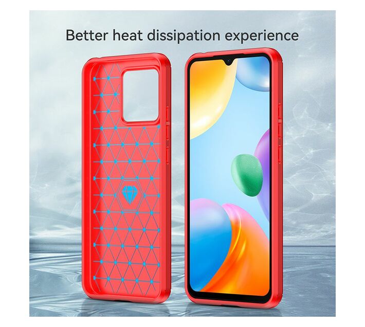 CellTime Redmi 10C Shockproof Carbon Fiber Design Cover - Red | Makro