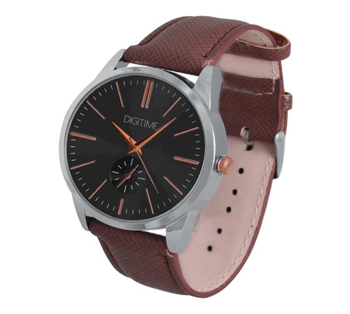 Digitime Nevada Mens PU [Brown & Silver] Watch | Makro