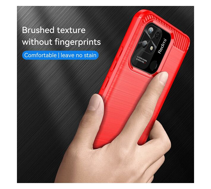 CellTime Redmi 10C Shockproof Carbon Fiber Design Cover - Red | Makro