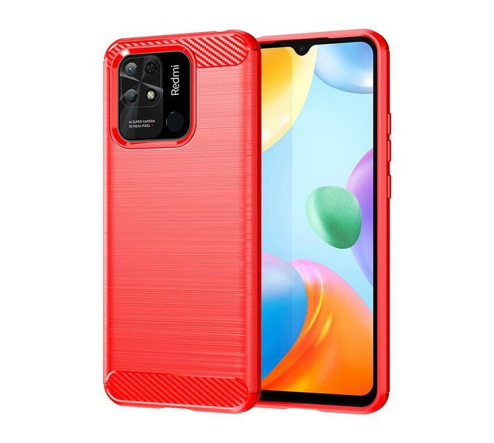 CellTime Redmi 10C Shockproof Carbon Fiber Design Cover - Red | Makro