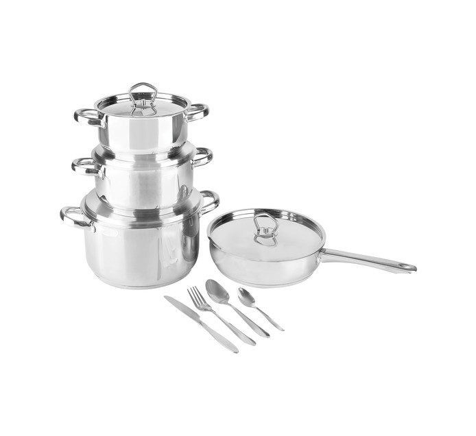 Tissolli 8-Piece Stainless Steel Cookware Set + 16-Piece Cutlery Set ...
