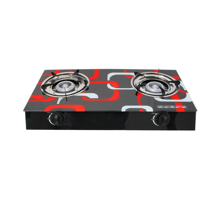 Two Burner Auto-Ignition Tempered Glass Panel Gas Stove - Red Square ...