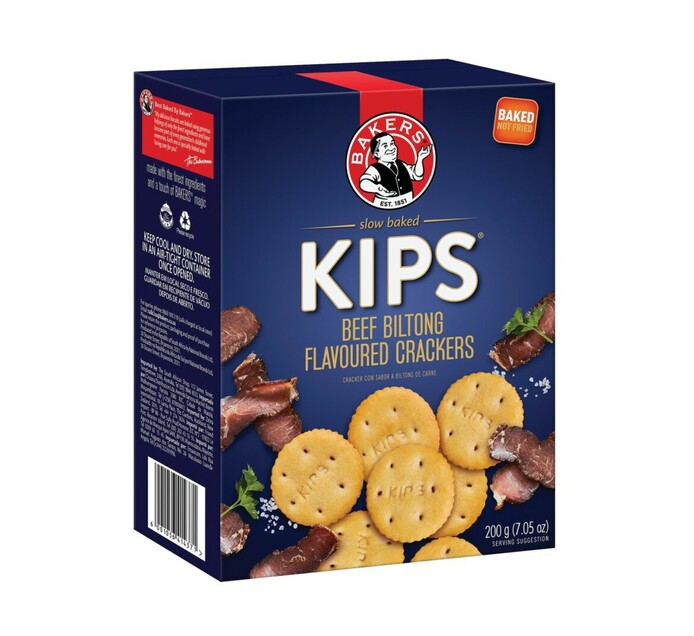 Bakers Kips Savoury Biscuits Beef Biltong (12 x 200g) | Makro