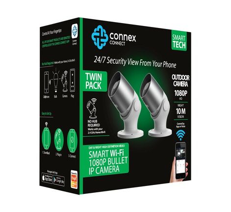 Connex Connect Smart WiFi 1080P Bullet IP Camera Outdoor Twin Pack | Makro